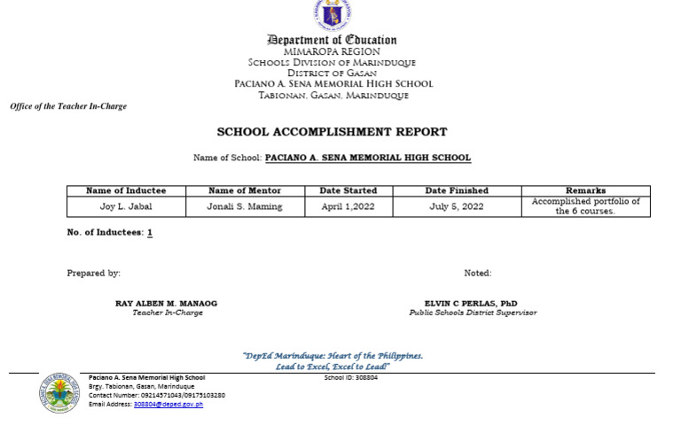 IPBT Report Year 1PAS MHS | PDF
