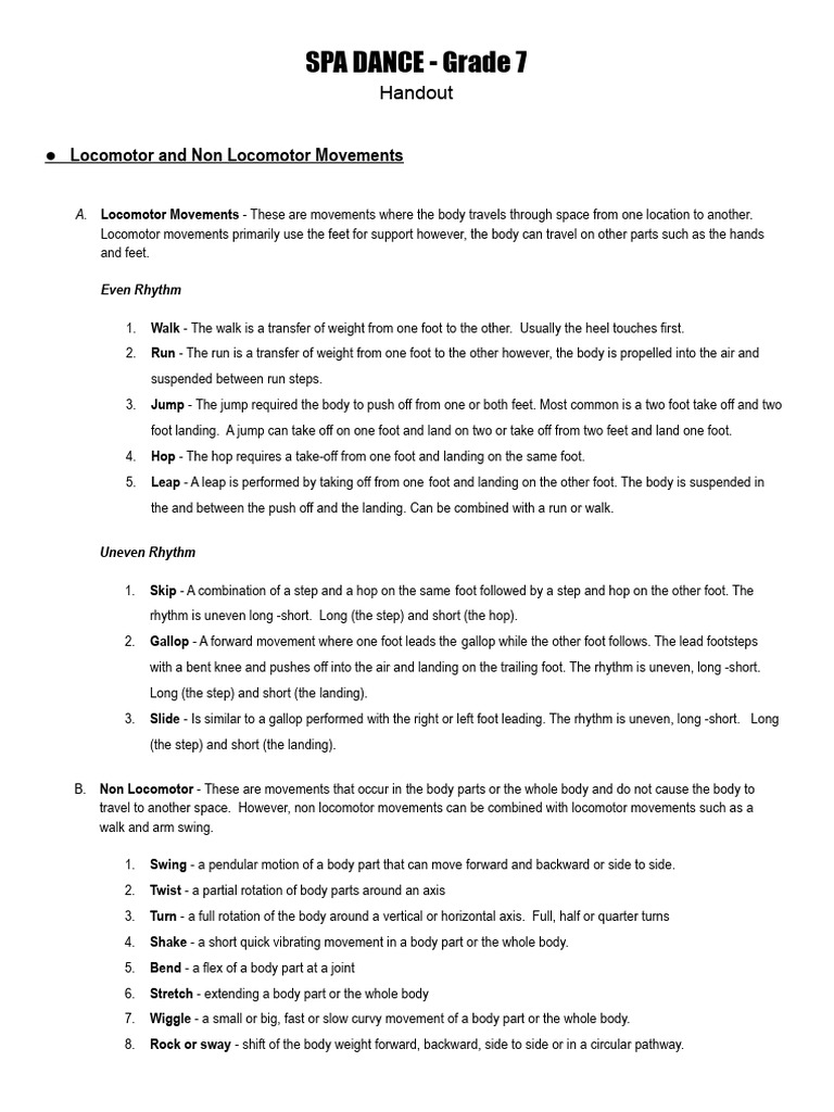 Grade 7 Dance Movement Guide | PDF | Foot | Animal Locomotion