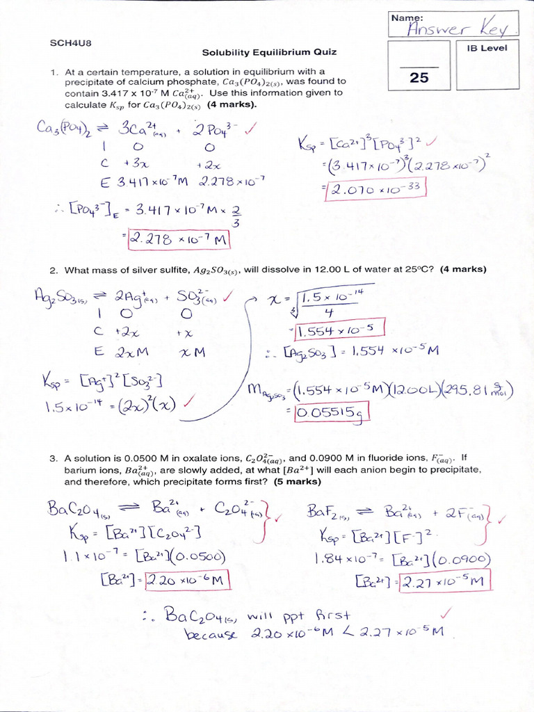 HL Chem Solubility Equilibrium Quiz 12 PDF | PDF