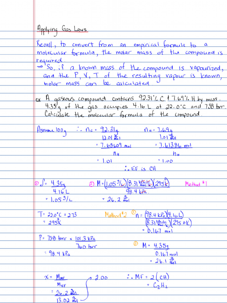 Applying Gas Laws (Notes) | PDF