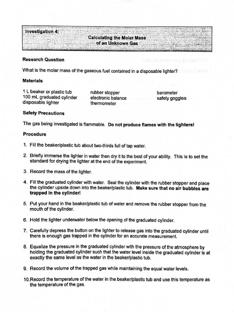 Calculating the Molar Mass of an Unknown Gas (Annotated) | PDF