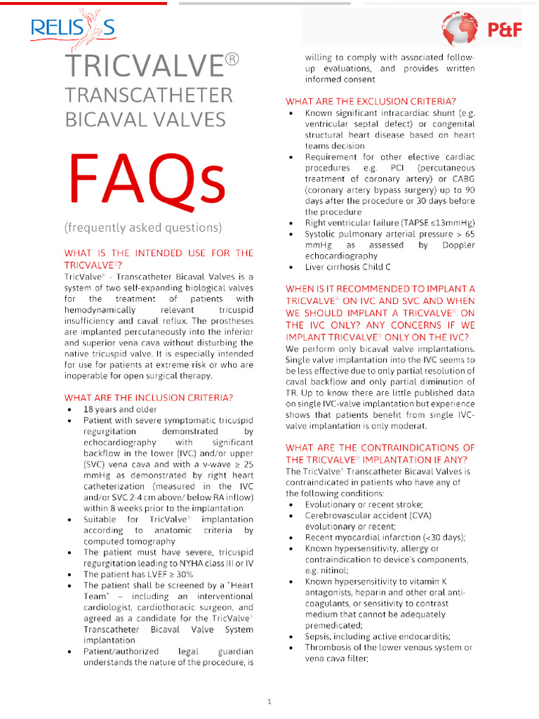 Relisys TRICVALVE - FAQs | PDF