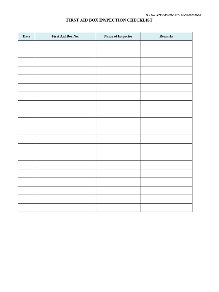 FR-35 First Aid Box Inspection checklist | PDF