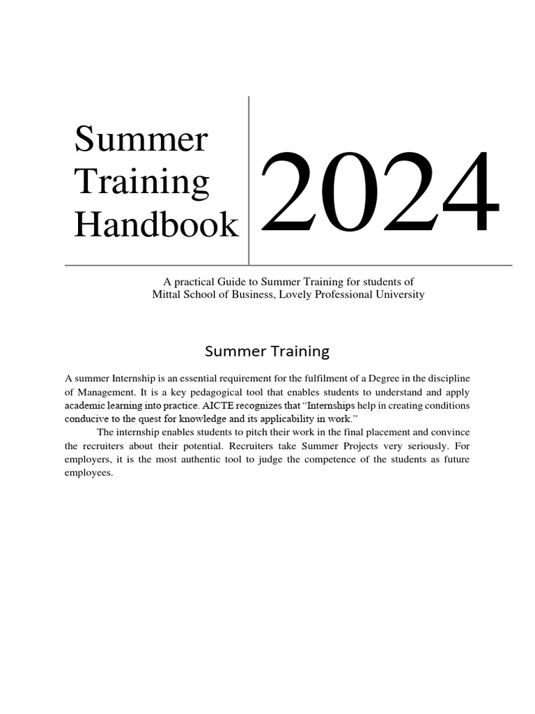 Summer Training Handbook 2024 | PDF | Internship | Job Hunting