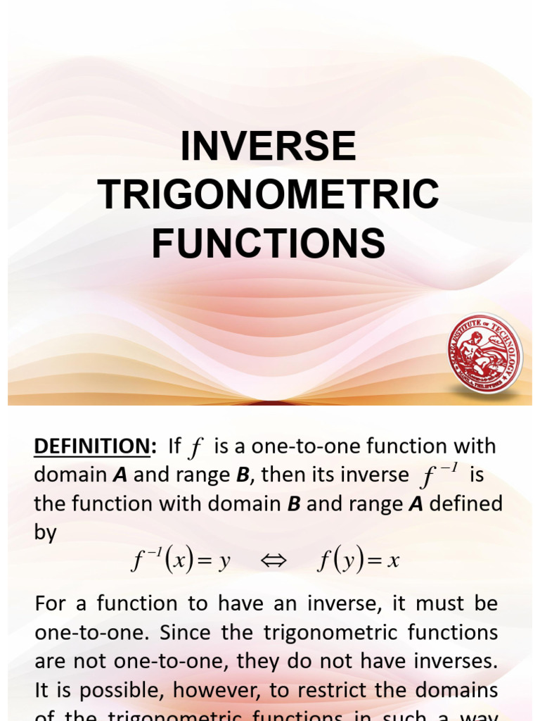 (Mathematics) Inverse Trigonometric Functions | PDF | Function (Mathematics) | Trigonometric ...