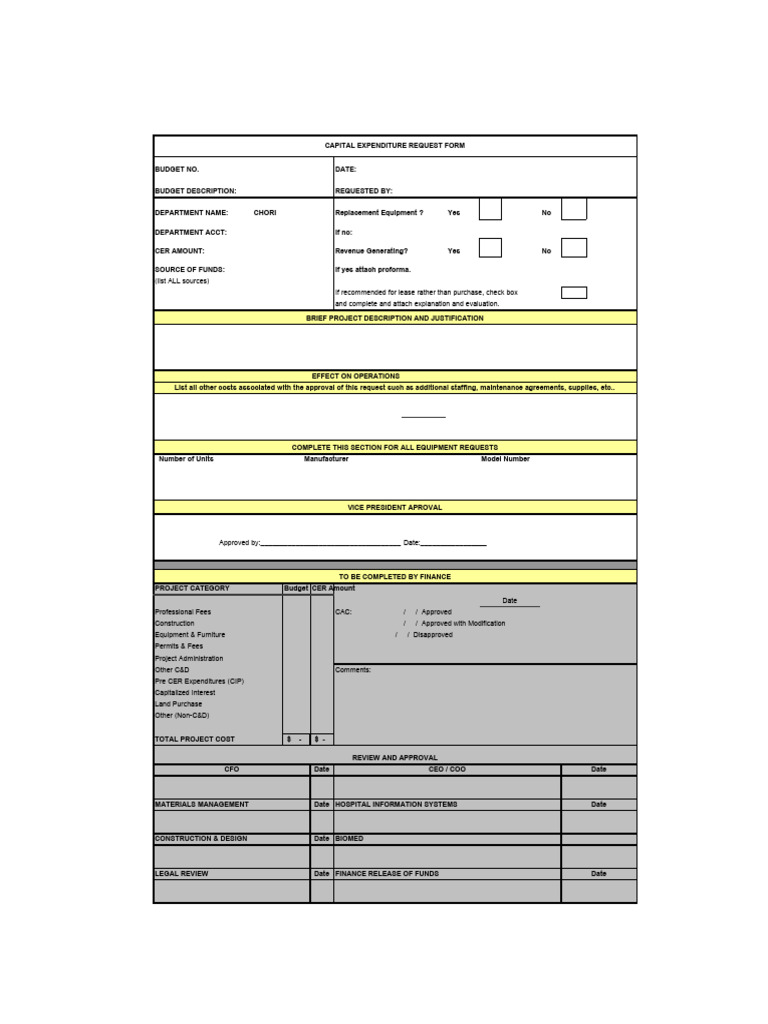 Capital Expenditure Budget Request Form Excel | PDF | Economies