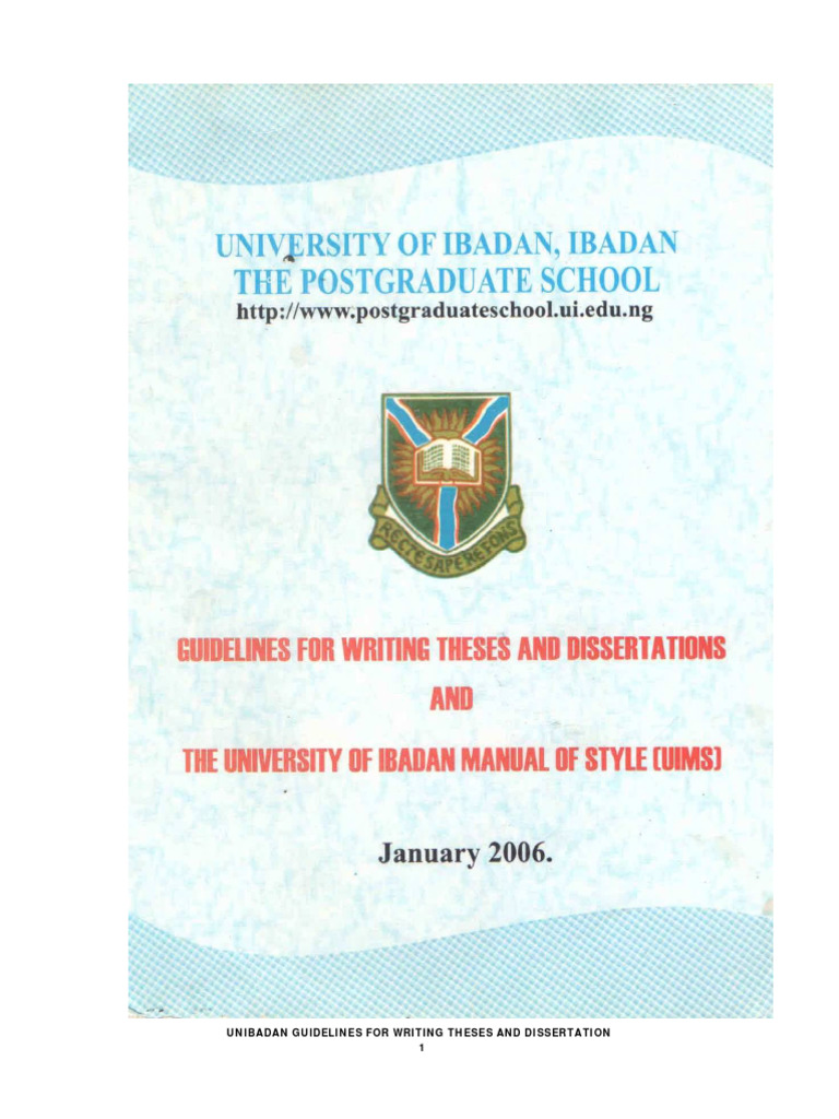 Unibadan Guidelines For Writing Theses and Dissertation | PDF