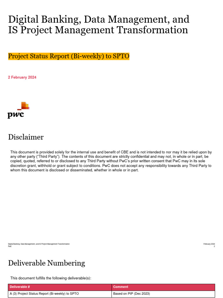 CBE - Bi-Weekly Project Status Report - 2 Feb 2024 | PDF | Project ...