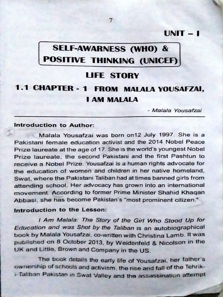 Chapter 1 Summary of I Am Malala | PDF | Malala Yousafzai
