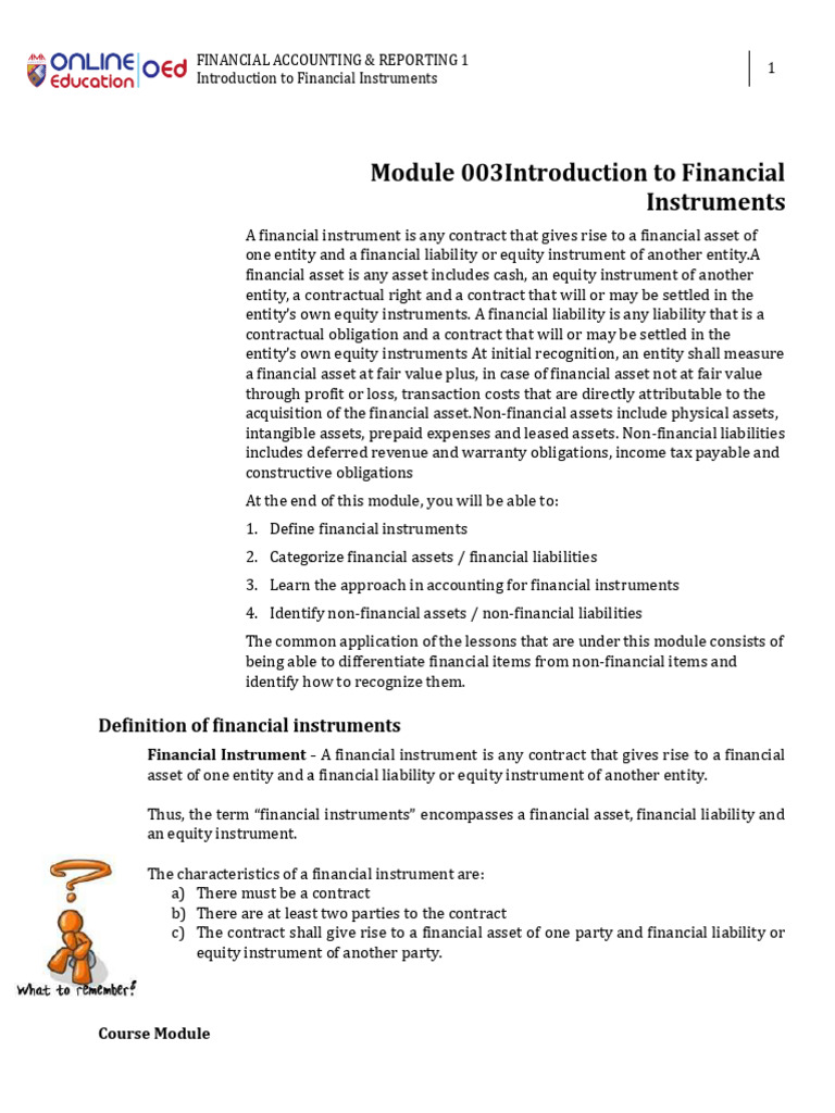 W1 Module 003introduction To Financial Instruments | PDF ...