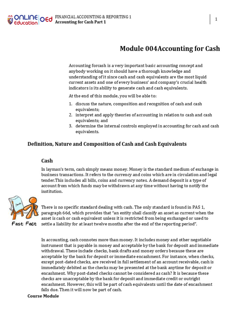 W2 Module 004accounting For Cash | PDF | Debits And Credits | Banks