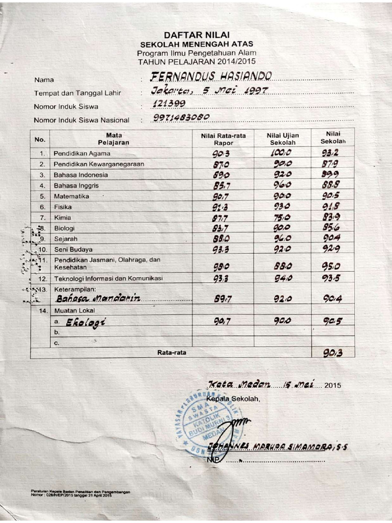 Transkrip Nilai Sma | PDF