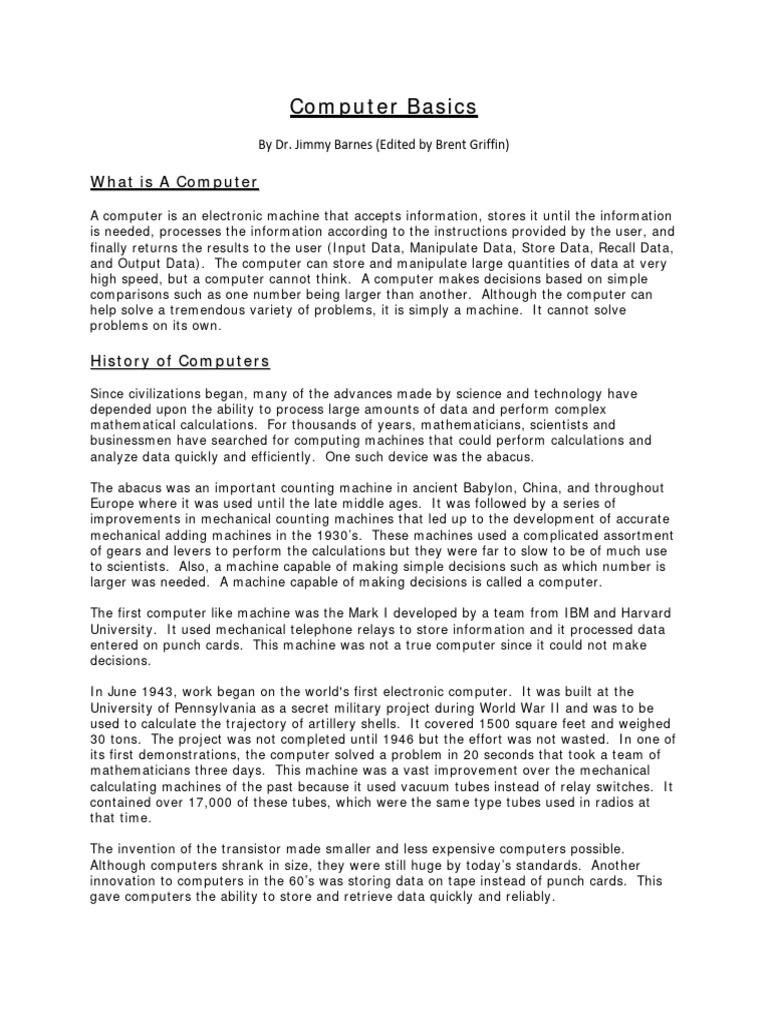 Computer Basics Pdf Byte Computer Data Storage