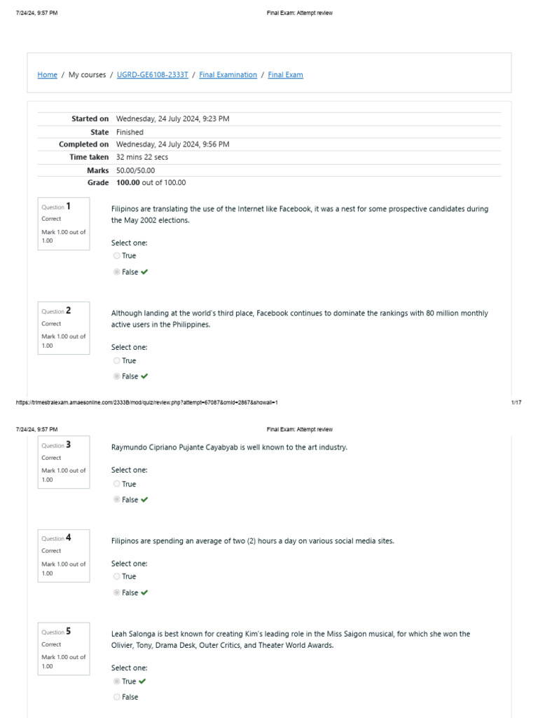 Final Exam - Attempt Review | PDF | Social Media | Popular Culture & Media Studies