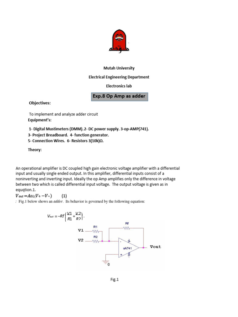 exp.8 | PDF | Amplifier | Operational Amplifier