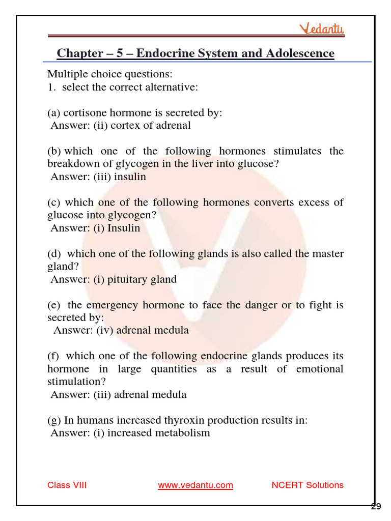 Selina Concise Biology Class 8 ICSE Solutions For Chapter 5 - Endocrine System and Adolescence ...