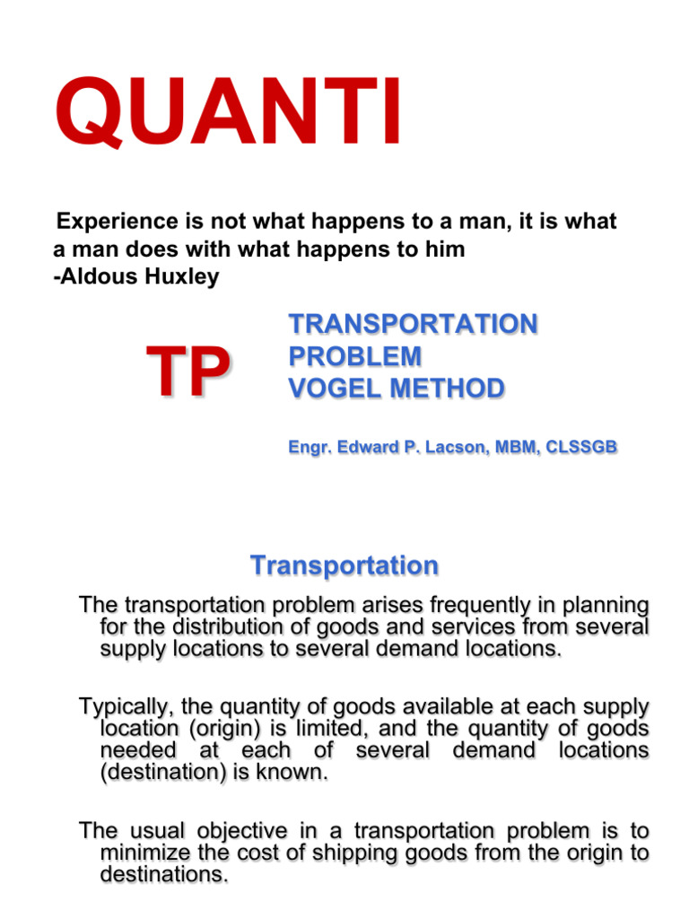 Transportation-vogel-method2321 | PDF | Applied Mathematics | Algorithms