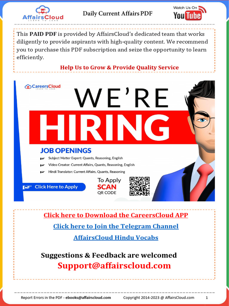 Current Affairs July 20 2023 PDF by AffairsCloud New 1 | PDF | Economies