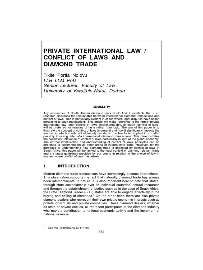 Ndlovu Portia Private International Diamond Trade | PDF | Choice Of Law ...