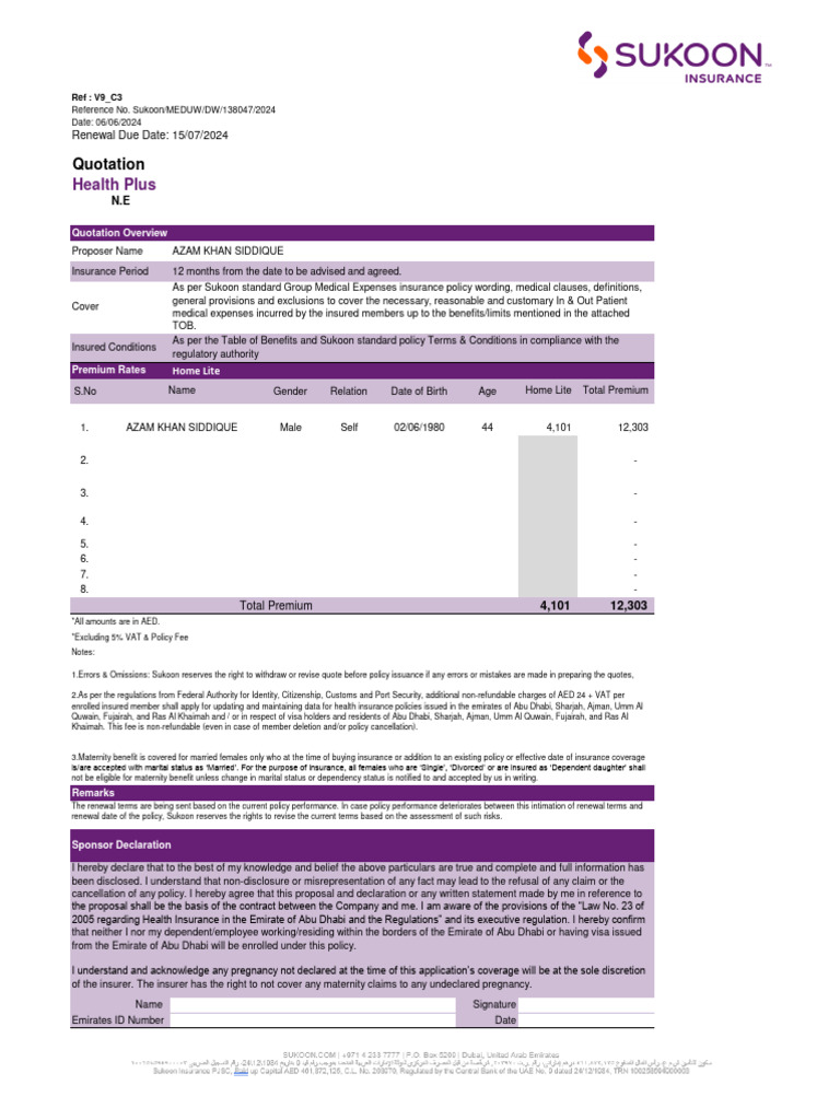 Policy Renewal Offer | PDF | Insurance | United Arab Emirates