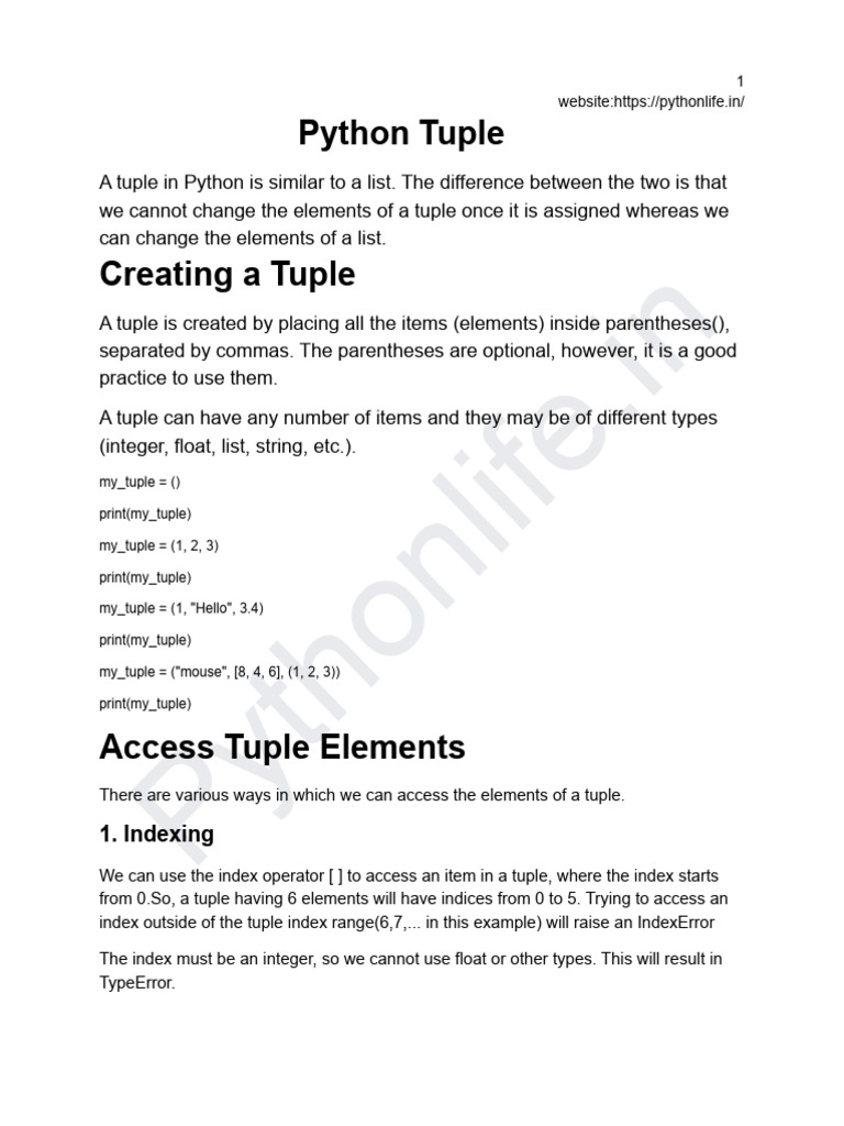 Tuple in Python | PDF | Computer Programming | Software Engineering Tuple in Python | PDF | Computer Programming | Software Engineering