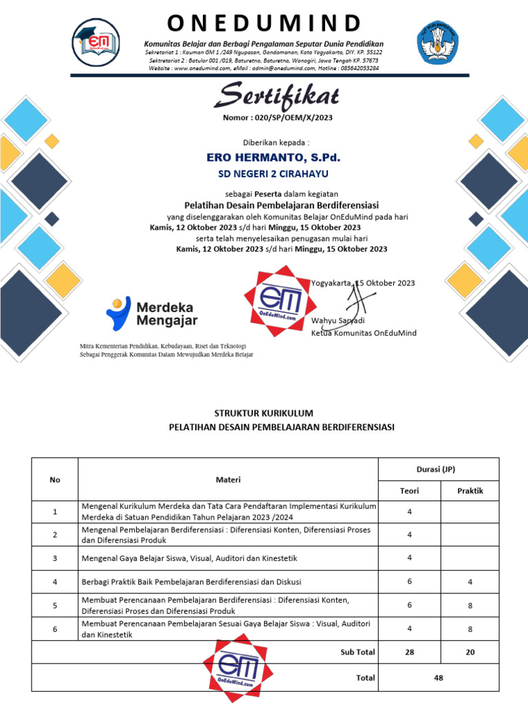 Sertifikat - 2023 - Oktober - Ero Hermanto | PDF
