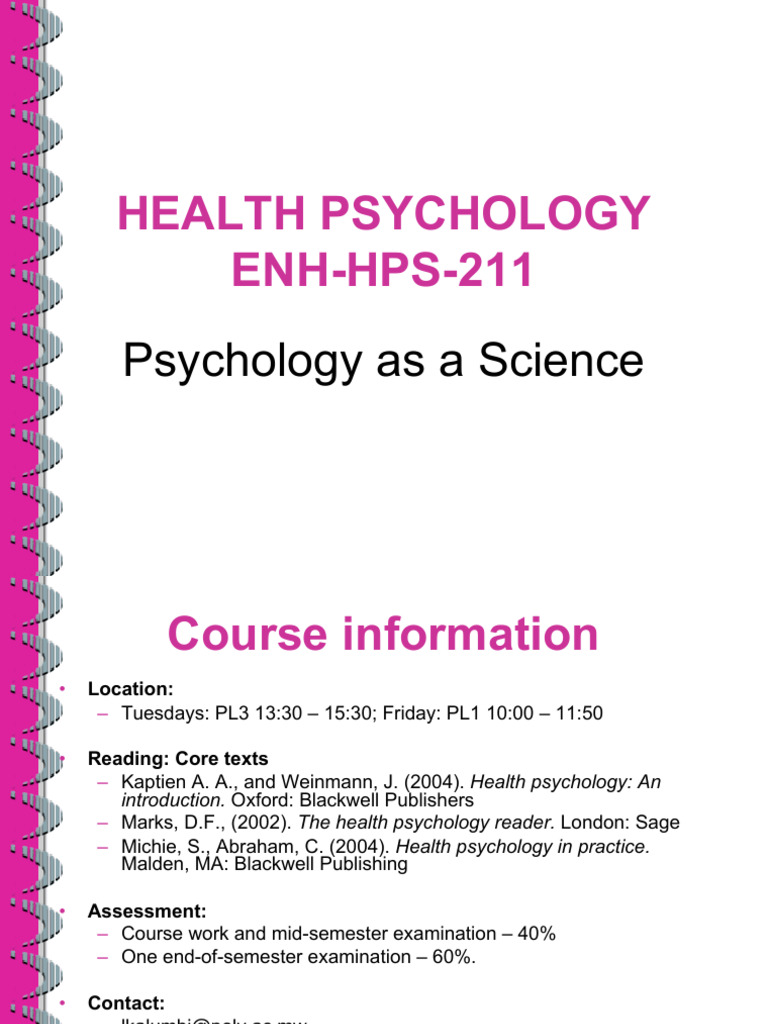 Health Psychology Lecture 1 | PDF | Experiment | Psychology