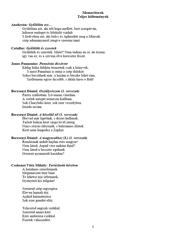 Memoriterek - Teljes Kã Ltemã©nyek | PDF