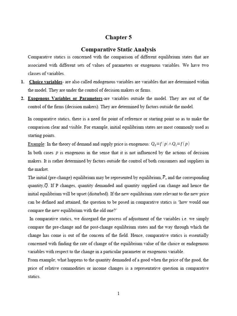 Chapter 5 - Comparative Static Analysis | PDF | Economic Equilibrium | Microeconomics