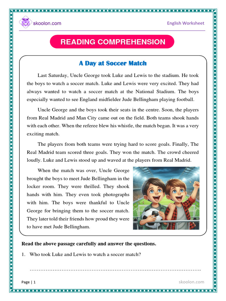 Grade 7 Soccer Match Comprehension | PDF | Sports | Association Football