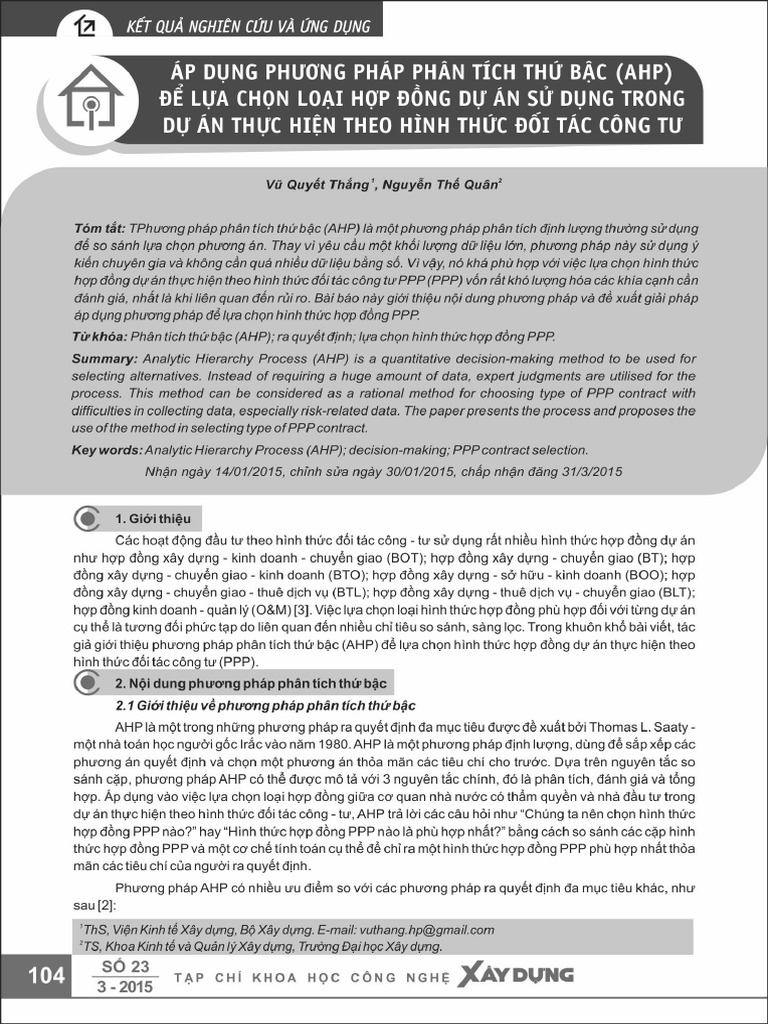 539-Bài báo-573-1-10-20180808 ÁP DỤNG PHƯƠNG PHÁP PHÂN TÍCH THỨ BẬC (AHP) ĐỂ LỰA CHỌN LOẠI HỢP ...