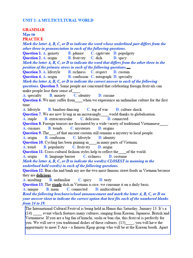 Bai-tap-Bo-Tro-Tieng-Anh-12-Unit-2-hay | PDF | Fashion | Globalization