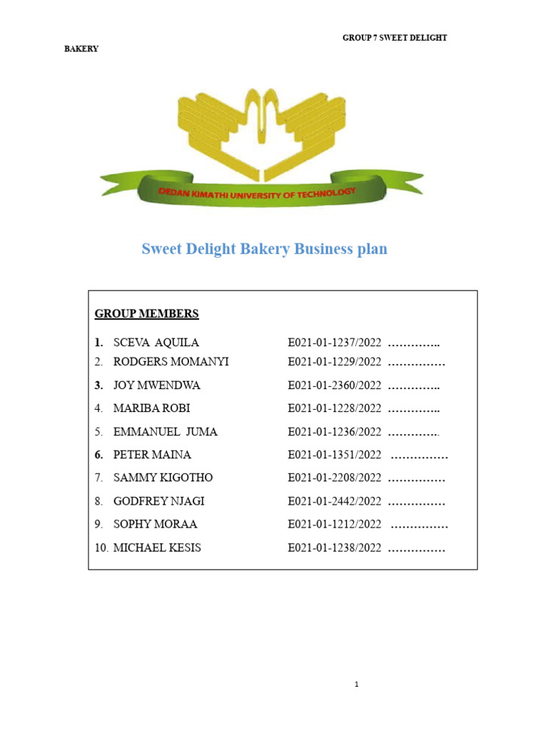 Sweet Delight Bakery Business Plan | PDF | Baking | Supply Chain