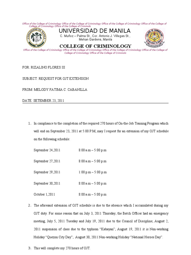 OJT Extension Request Letters | PDF | Violence