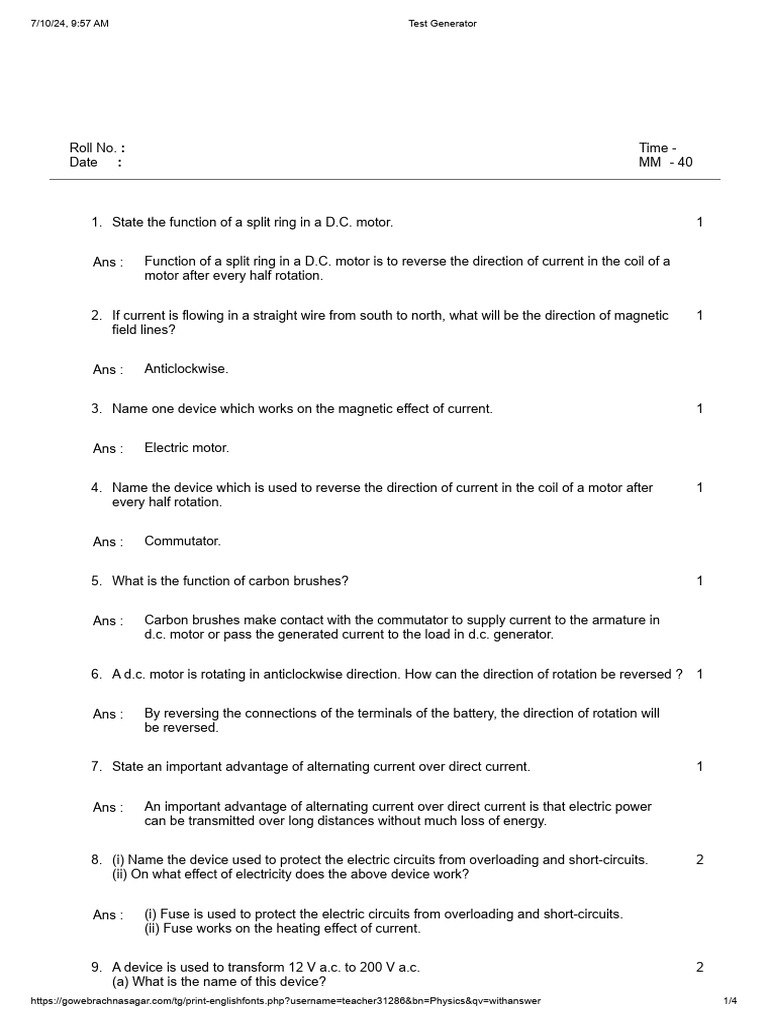 Solution-Class X-ICSE-Ch-8,9,10 | PDF | Electromagnetic Induction ...