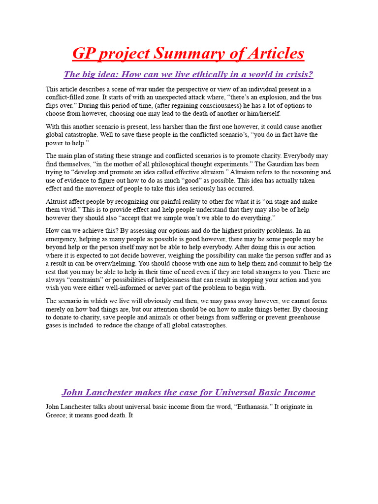 GP Project Summary of Article | PDF | Altruism | Psychological Concepts