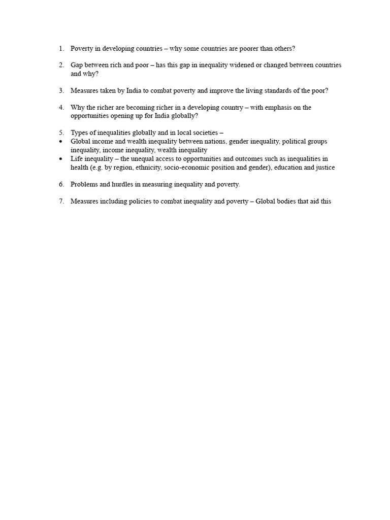 Questions - GP Individual Project - Poverty and Inequality | PDF