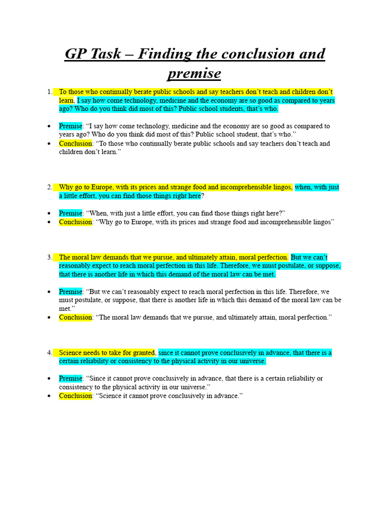 GP Task – Finding the conclusion and premise | PDF | Stars