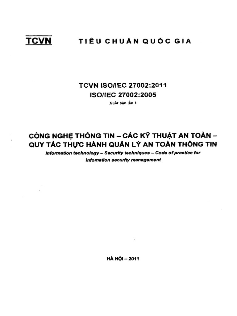 TCVN ISO-IEC 27002-2011 (ISO-IEC 27002-2005) về công nghệ thông tin | PDF