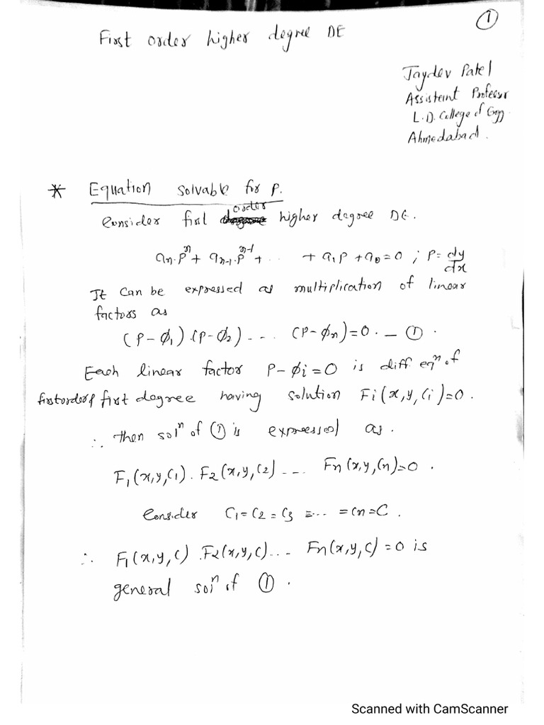 First Order Higher Degree DE | PDF