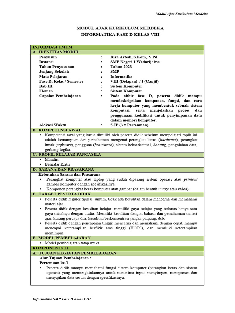 Modul Ajar BAB 3 Informatika | PDF