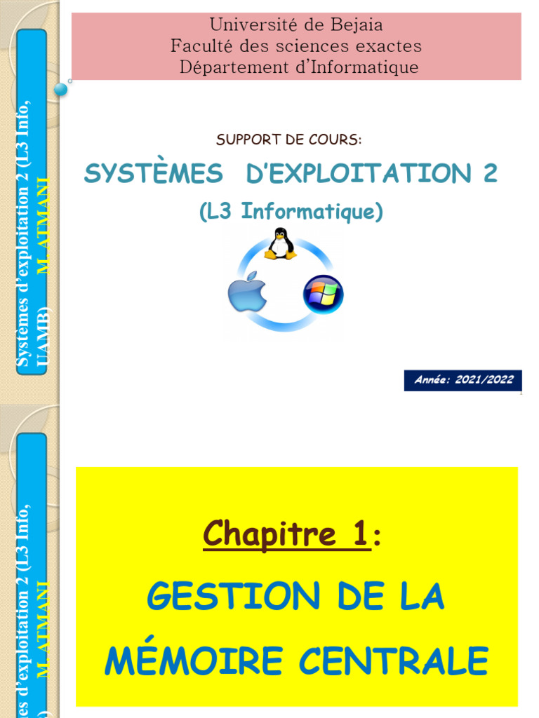 CHAPITRE1 - Gestion de La Mémoire Centrale | PDF | Mémoire (informatique) | Système d'exploitation