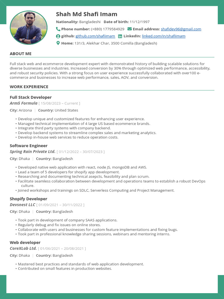 CV-Shah MD Shafi Imam-7 - 14 - 24 | PDF | World Wide Web | Internet & Web