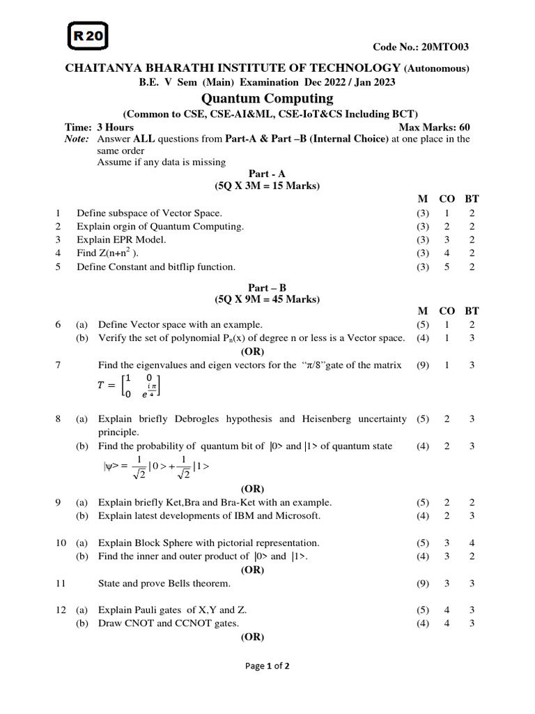 Quantum Computing 20MTO03 | PDF | Eigenvalues And Eigenvectors | Mathematical Analysis