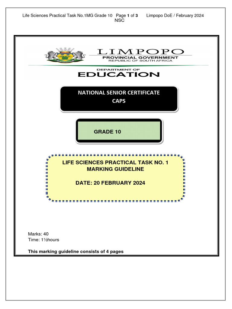 2024_02_20_LIM LFSC Practical Task 1 Grade 10 Memo ENG | PDF | Catalase | Enzyme
