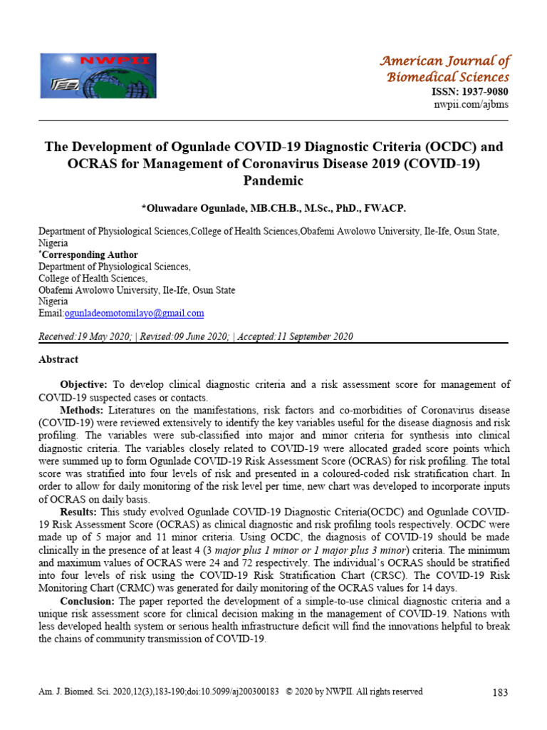 OCRAS For COVID-19 Risk Assessment | PDF | Microbiology | Causes Of Death