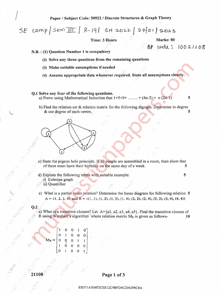 Be Computer Engineering Semester 3 2022 December Discrete Structures and Graph Theoryrev 2019 C ...