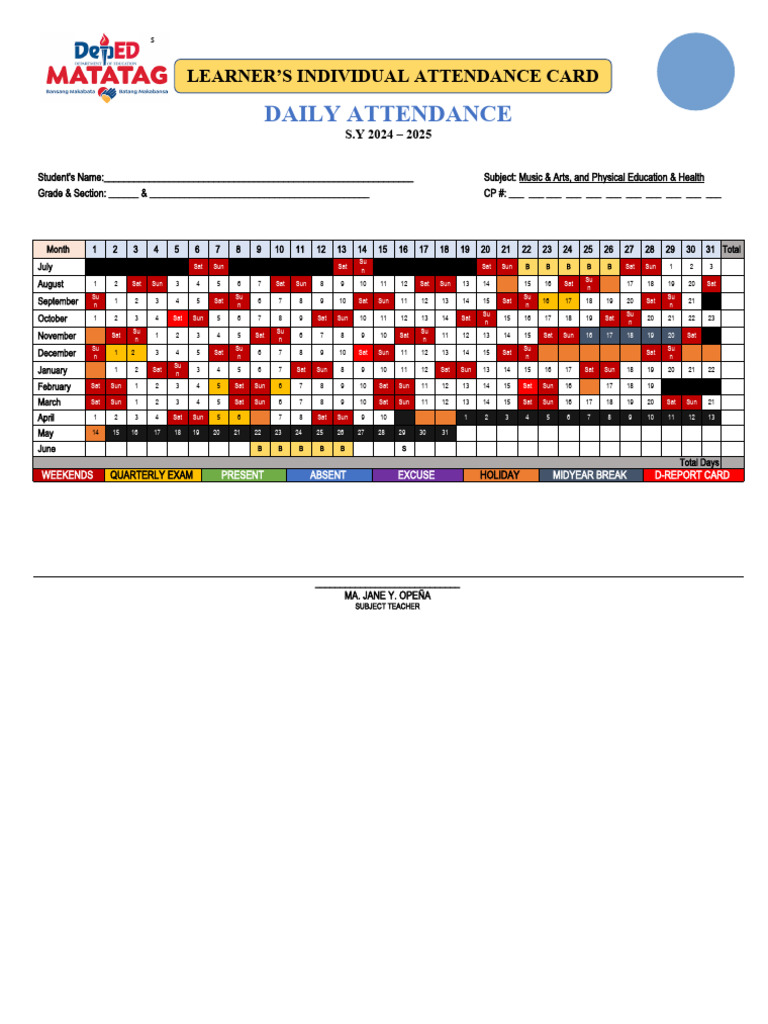 Attendance Sheet 2024 2025 | PDF