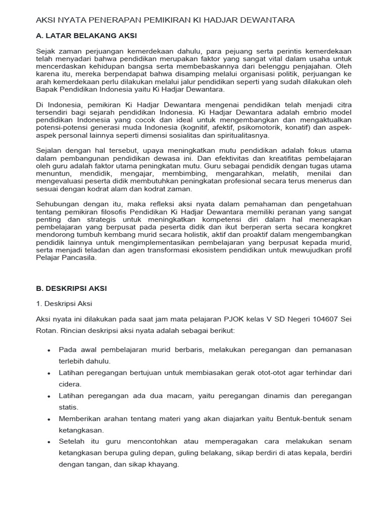 Aksi Nyata Penerapan Pemikiran Ki Hadjar Dewantara | PDF | Pengembangan Diri | Sains & Matematika