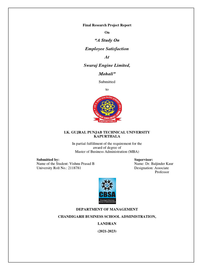 Vishnu Prasad B (Sem. 4 Final Project Report) | PDF | Job Satisfaction | Employment